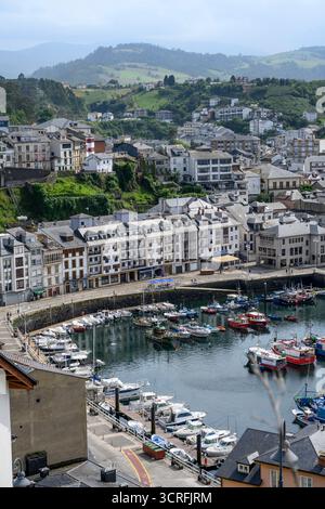 Aerial view of Luarca in Asturias from the sea at sunset. Spain Stock ...