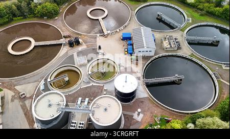 Aerial View Of Circular Clarifiers And Treatment Basins At Wastewater ...
