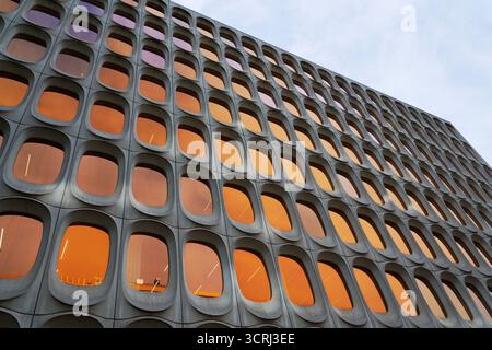 Facade of prefabricated modular concrete on the functionalist office ...