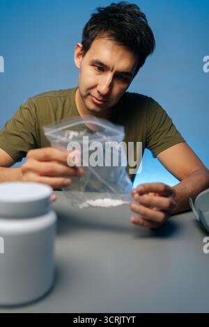 Cocaine in plastic packet isolated on white background. illustration of ...