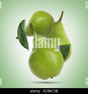 Fresh green pears flying in air on white background Stock Photo - Alamy