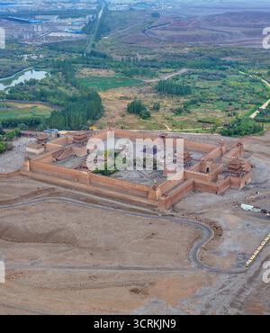 The city tower of Jiayuguan, Gansu, China under the sunlight. the ...