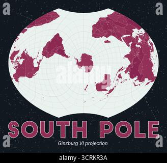 North Pole. World map. Ginzburg IV projection centered to North Pole ...
