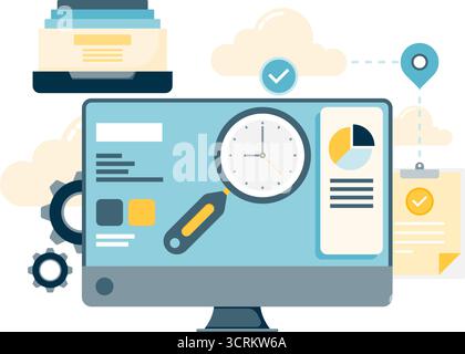 magnifying glass with document file and statistics pie graphic vector ...