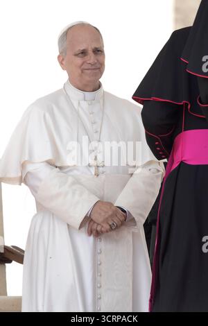 Pope Leo XIV greets bishops during his weekly general audience in St ...