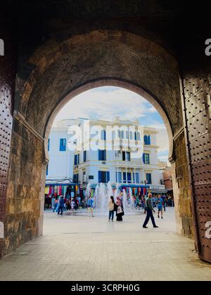 Bab El Bhar city gate in the Old Medina of Tunis, Tunisia—illuminated ...