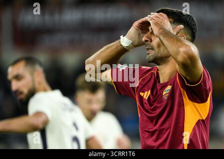 Zeki Celik of AS Roma looks dejected during the Coppa Italia match ...