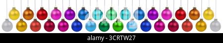 Christmas balls many baubles banner decoration hanging isolated on a ...