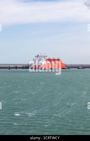 Arctic Lady LNG Tanker Liquid Natural Gas vessel at sea anchored by the ...