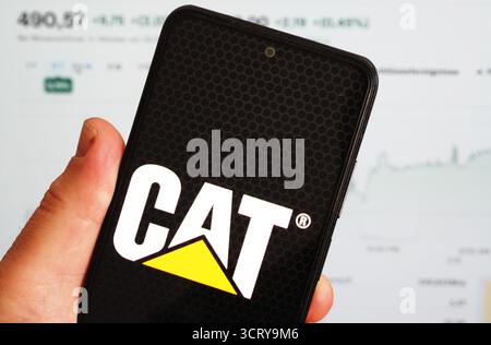 In this photo illustration, Caterpillar Inc. logo seen displayed on a ...