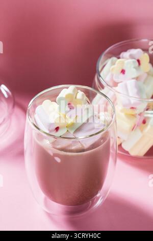 Mug of hot chocolate and cacao with marshmallows with christmas fir ...