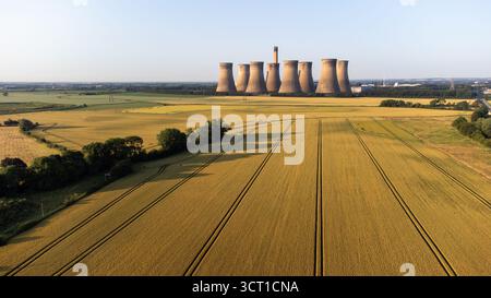 Aerial view of Eggborough Power Station cooling towers and chimney in ...