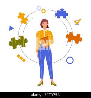 business woman with puzzle piece vector illustration design Stock ...