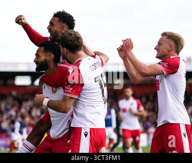 Jordan Roberts of Stevenage celebrates goal to make it 2-0 during the ...