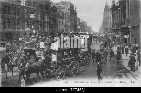 Corner of Tottenham Court Road, London - Horse Buses Stock Photo - Alamy