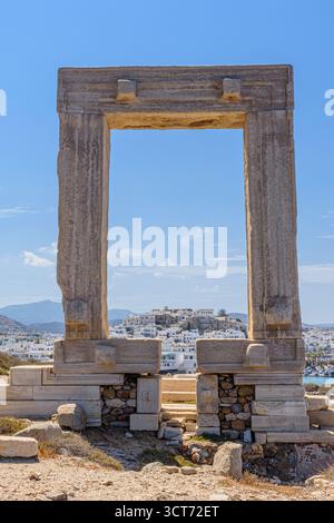 The gate of the temple of Apollo, Portara, at Naxos island Greece Stock ...
