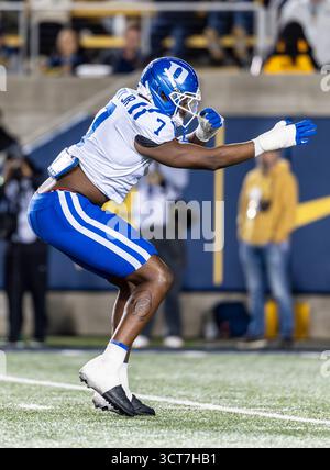 Duke Blue Devils defensive end Wesley Williams (97) holds up a Duke ...