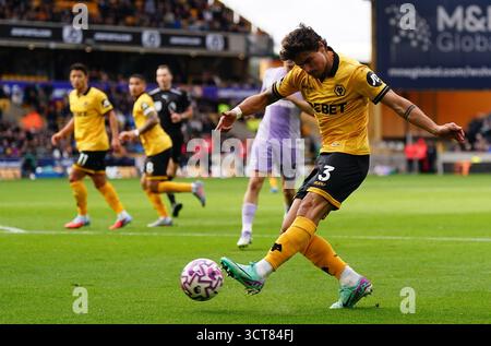 Hugo Bueno (3 Wolves) in action during the Premier League football ...