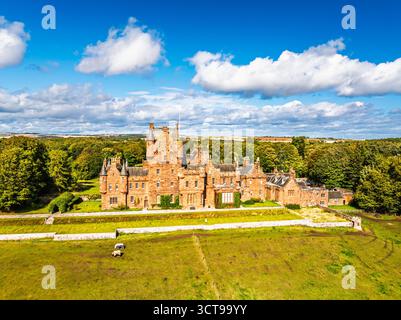 Ayton Castle from a drone, Ayton, Eyemouth, Scottish Borders, Scotland ...