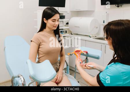 Gynecologist demonstrates intrauterine device IUD insertion using ...