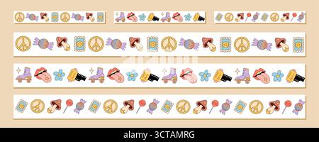 Groovy Retro Seamless Border Sticker Set Stock Vector Image & Art - Alamy