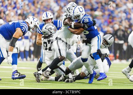 Las Vegas Raiders linebacker Devin White comes onto the field during ...