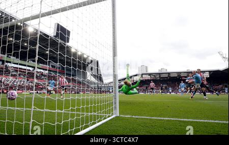 Manchester City's Erling Haaland scores their side's first goal of the ...