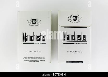 close up a pack of Manchester cigarettes isolated on white background ...
