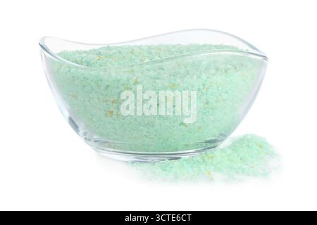 Turquoise sea salt in bowl isolated on white Stock Photo - Alamy