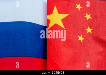 China-Russia relations. Country cooperation. Russian and Chinese flags ...