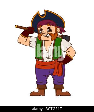 Cartoon angry pirate and corsair captain characters collage. Vector man ...