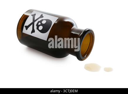 Overturned bottle of poison with warning sign isolated on white Stock ...