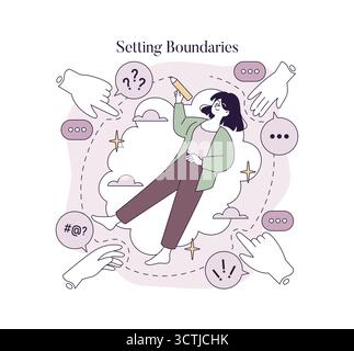 Person setting personal boundaries vector illustration. Cartoon ...