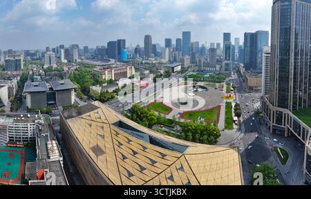 Aerial photography of Tianfu Square, a core landmark in Chengdu ...