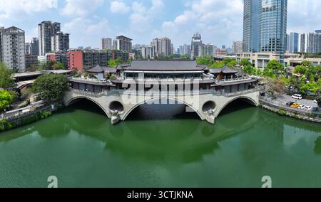 Aerial photography of Jiuyan Bridge, Anshun Corridor Bridge, Hejiang ...