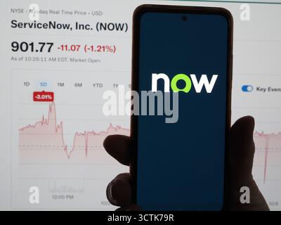In this photo illustration, the ServiceNow logo is displayed on a ...