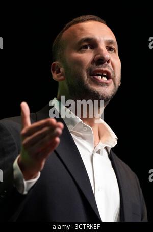 Green Party leader Zack Polanski welcomes his partner Richie Bryan onto ...