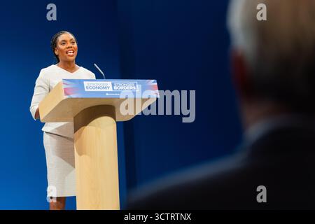Manchester , UK. 08 OCT, 2025. Party leader Kemi Badenoch delivers her ...