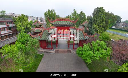 Aerial photography of the painting pool at Chongzhou Confucian Temple ...
