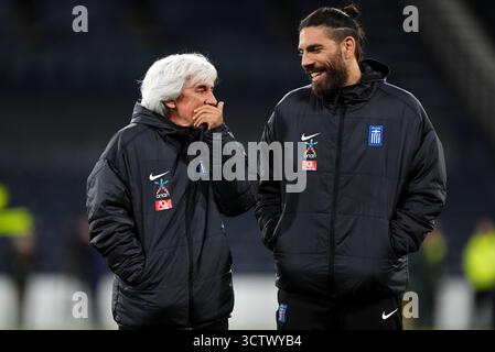 Greece manager Ivan Jovanovic (left) and Christos Tzolis during the ...