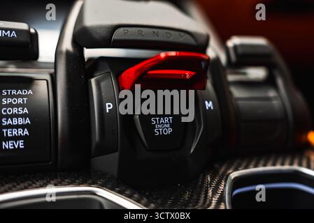 Close Up of Lamborghini Urus Center Console with Red Ignition Cover ...