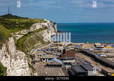 Port of Dover below the famous White Cliffs of Dover Kent England UK ...