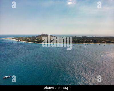 Gili Island beach aerial landscape by drone. aerial view of Gili ...