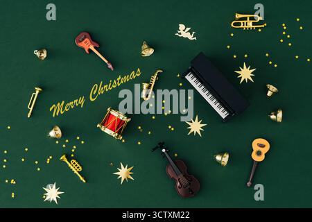 drum ornament pattern, creative holiday concept on the green background ...