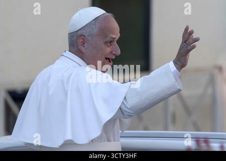 Pope Leo XIV leaves at the end of his weekly general audience in St ...