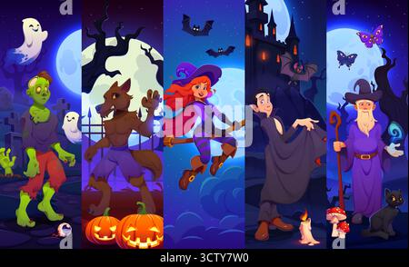 Halloween holiday scary characters collage, vector horror night ...