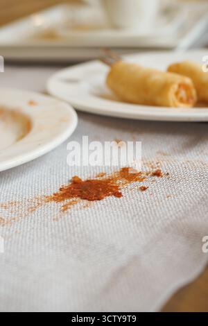 Spilled sauce and a messy table at the restaurant highlighted its ...