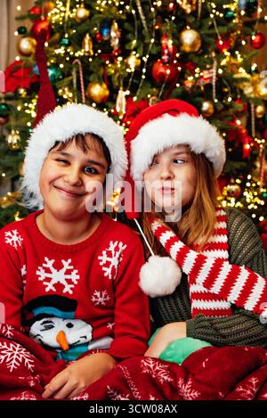 Portrait of happy emotions Santa Claus excited looking at camera on ...