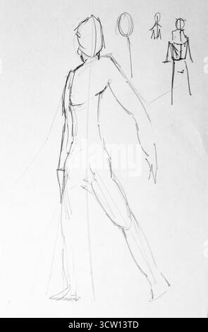 Full body figure drawing utilizing construction lines for accurate ...