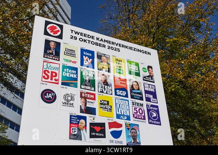 Close-up of Dutch election billboard showing party posters for the 2025 ...
